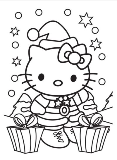 Disegni di Natale Hello Kitty da Colorare