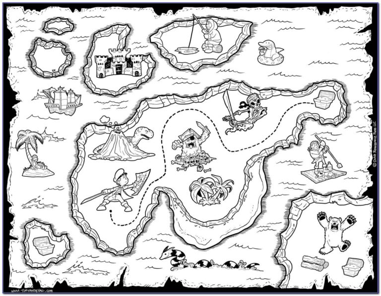 Kolorowanki Mapa Skarbów | Darmowe Malowanki do wydruku