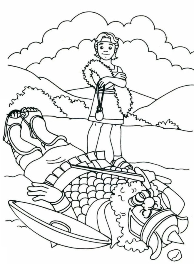 Desenhos de Davi e Golias para Colorir