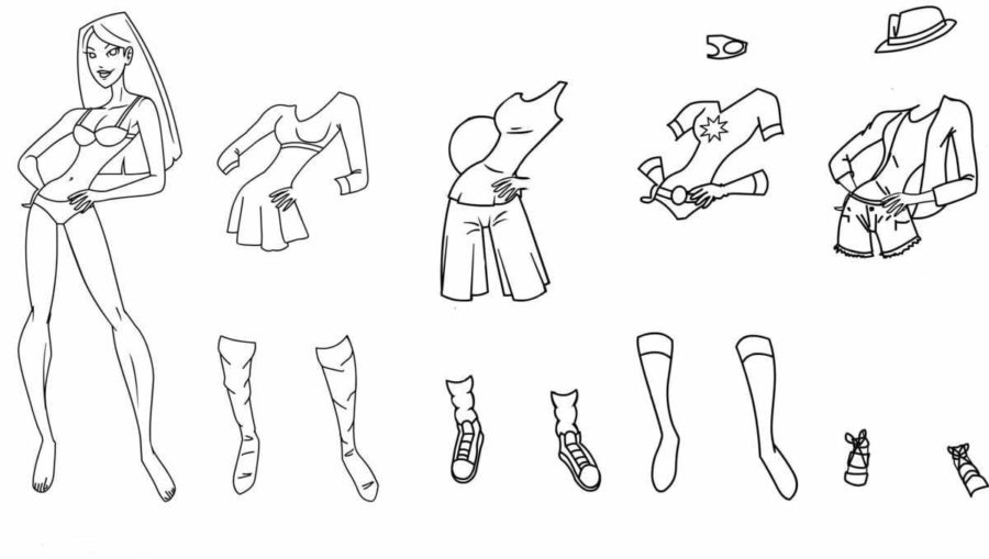 Раскраски Куклы с одеждой для вырезания | Распечатать