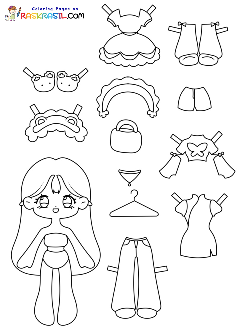 Desenhos de Boneca de Papel para Colorir