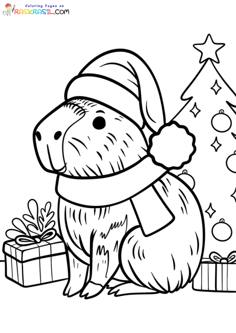 Coloriage Capybara de Noël à imprimer