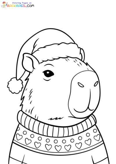 Christmas Capybara Coloring Pages | Free Printables