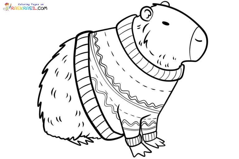 Christmas Capybara Coloring Pages | Free Printables