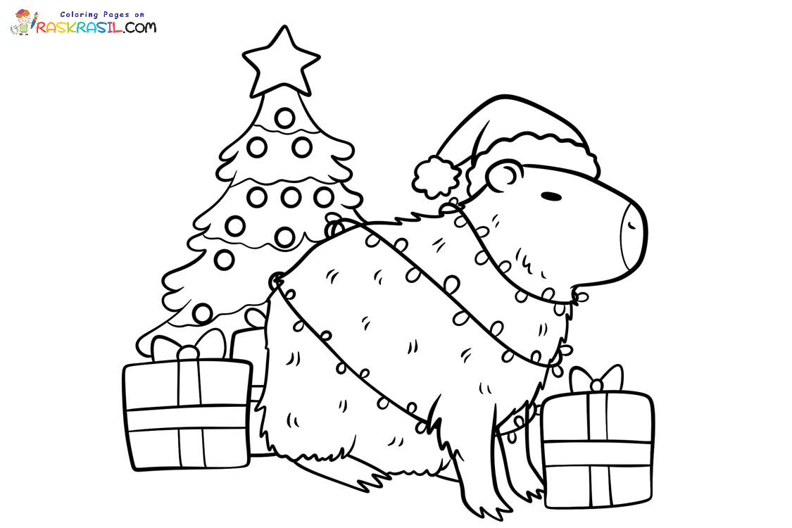 Christmas Capybara Coloring Pages | Free Printables