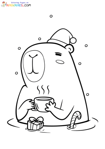 Christmas Capybara Coloring Pages | Free Printables