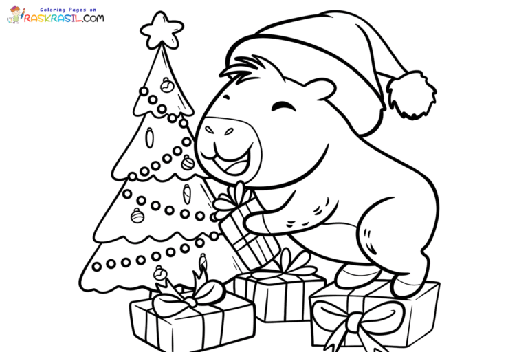 Christmas Capybara Coloring Pages | Free Printables