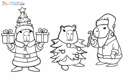 Christmas Capybara Coloring Pages | Free Printables