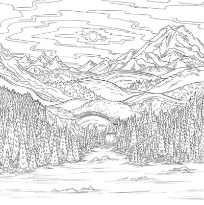 Disegni da colorare Natura. Paesaggio, foresta, montagne, mare, isola