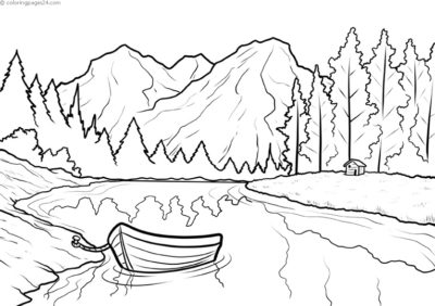 Disegni da colorare Natura. Paesaggio, foresta, montagne, mare, isola