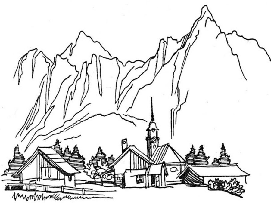 Disegni da colorare Natura. Paesaggio, foresta, montagne, mare, isola