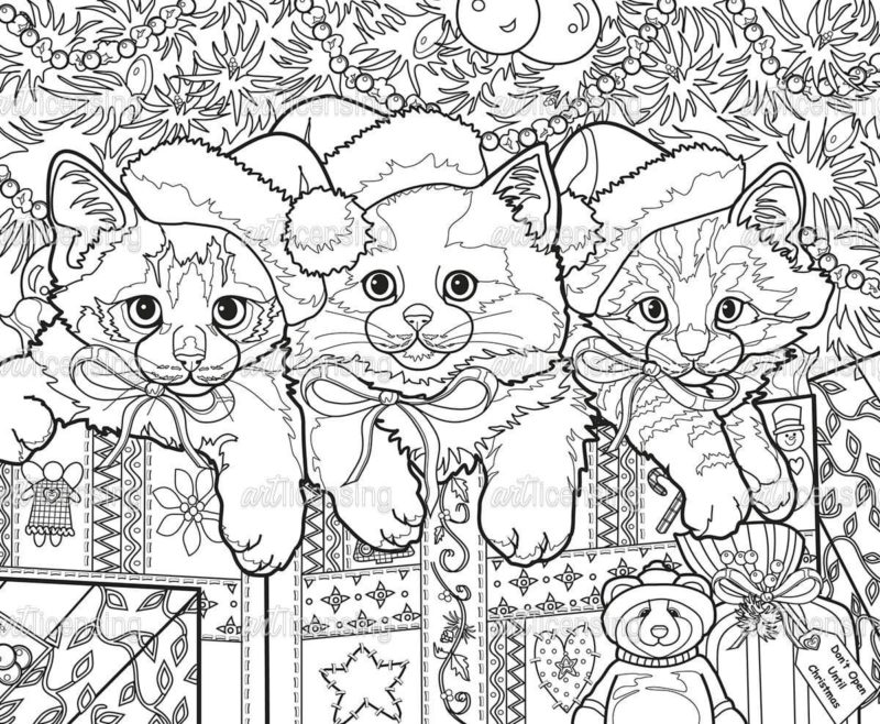 Christmas Cat Coloring Pages