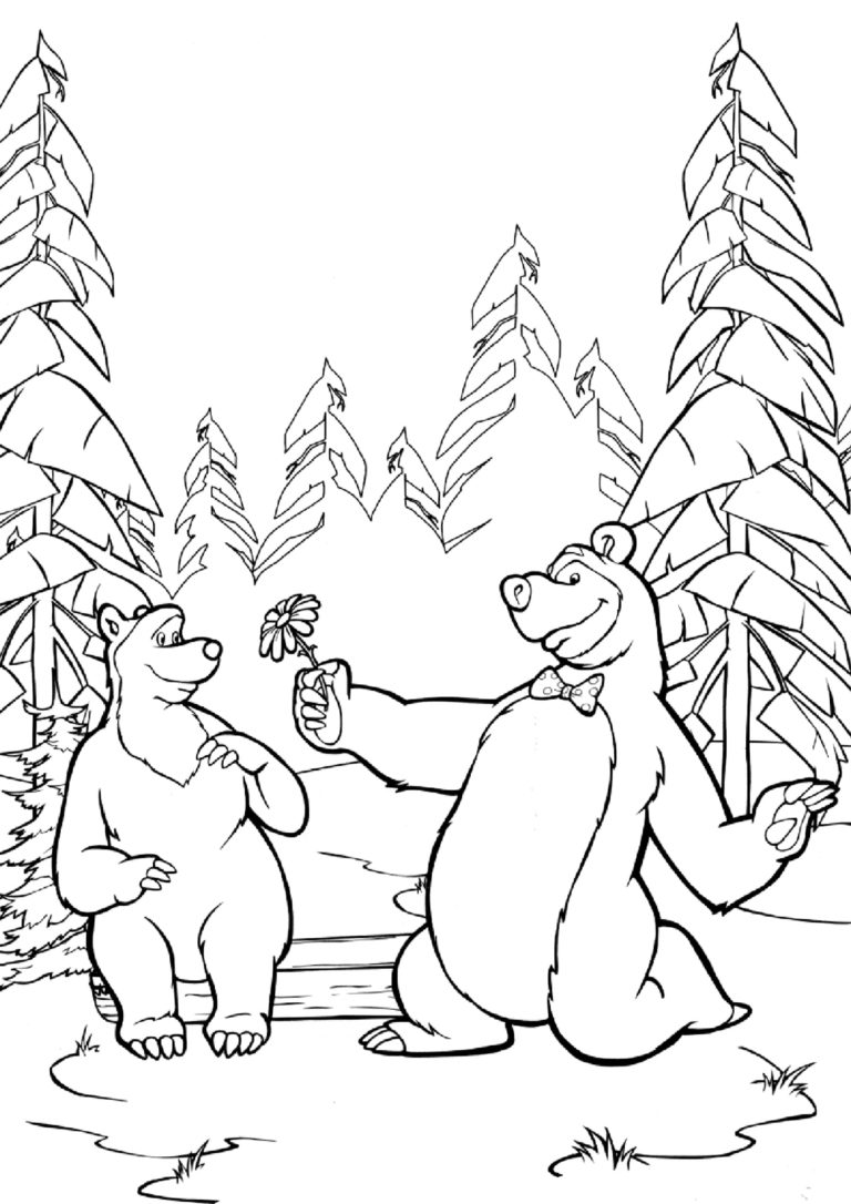 Masha y el oso para colorear. 80 imágenes para imprimir gratis